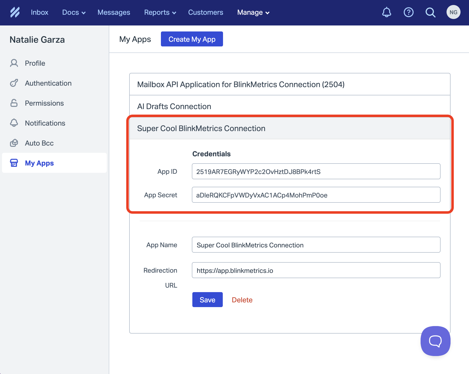 Help Scout Connection - BlinkMetrics