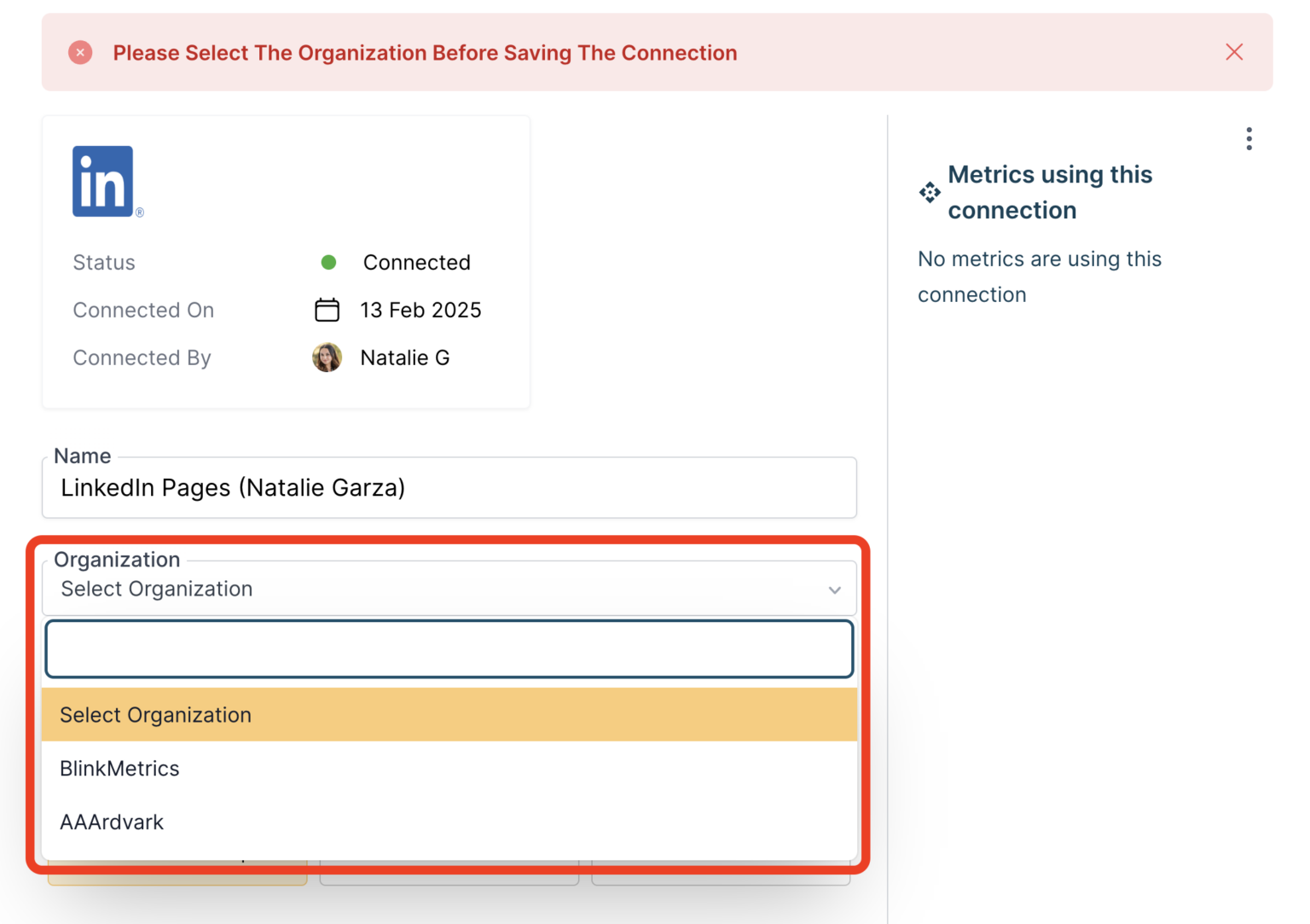 LinkedIn Pages Connection - BlinkMetrics